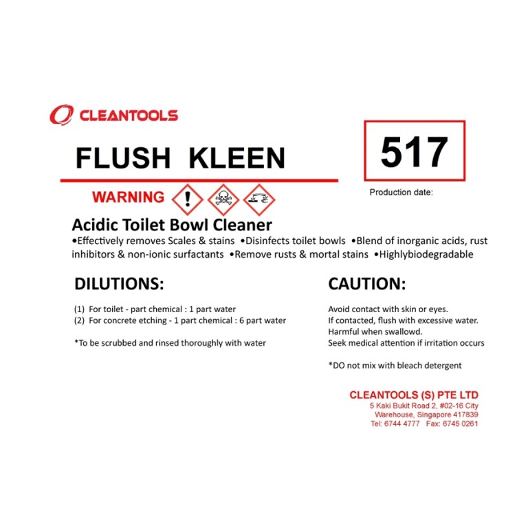 CLEANTOOLS 517 FLUSH KLEEN ACIDIC CLEANER 5L / 10L / 25L – Cleantools ...